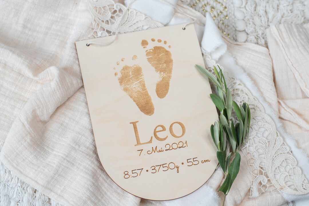 Birth Plate With Footprint, Wooden Sign, Name Tag, Baby Footprint, Gift ...