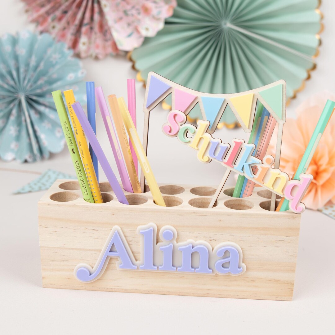 Pencil Cup With Name, Wooden Pencil Box, Pencil Holder, Desk Organizer ...