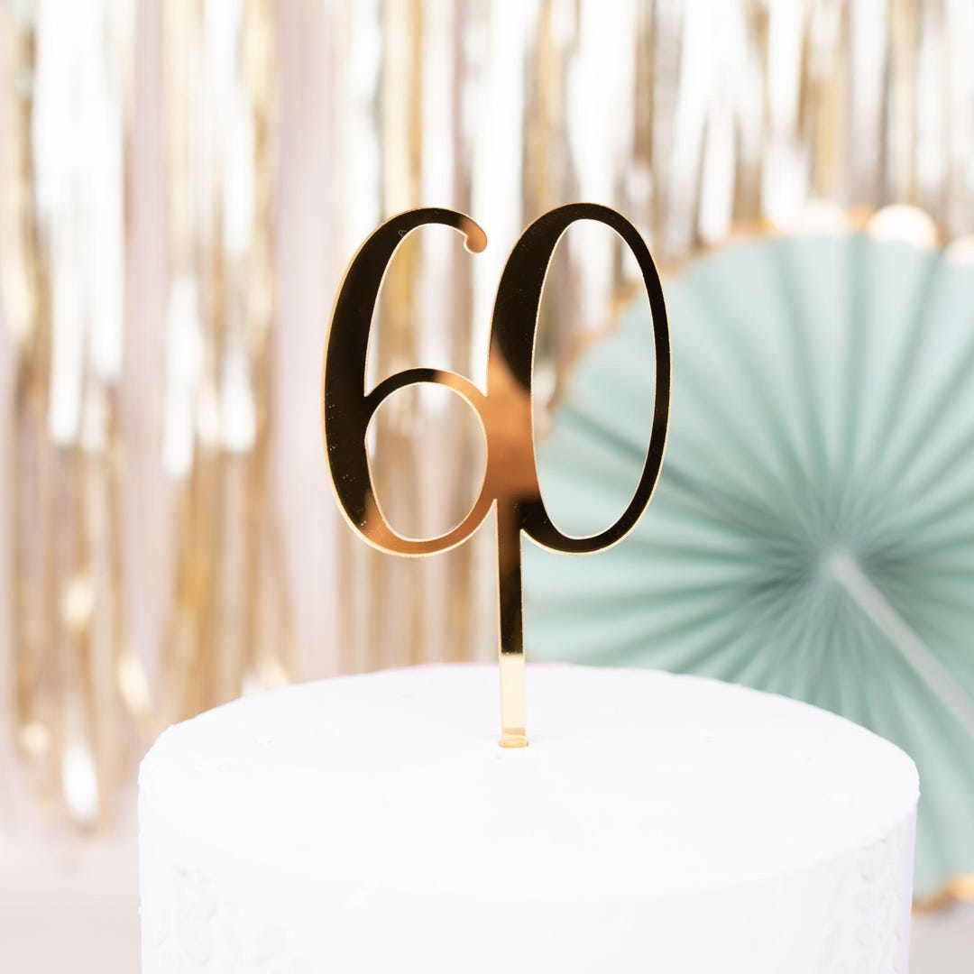 Cake Topper 60th Birthday, Topper 60 Acrylic Gold Mirror, Cake Pick ...