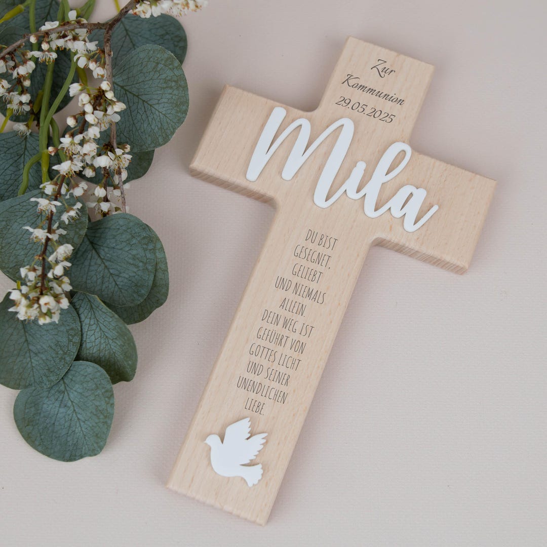 Personalized Wooden Cross With Name, Cross Communion Acrylic Name ...