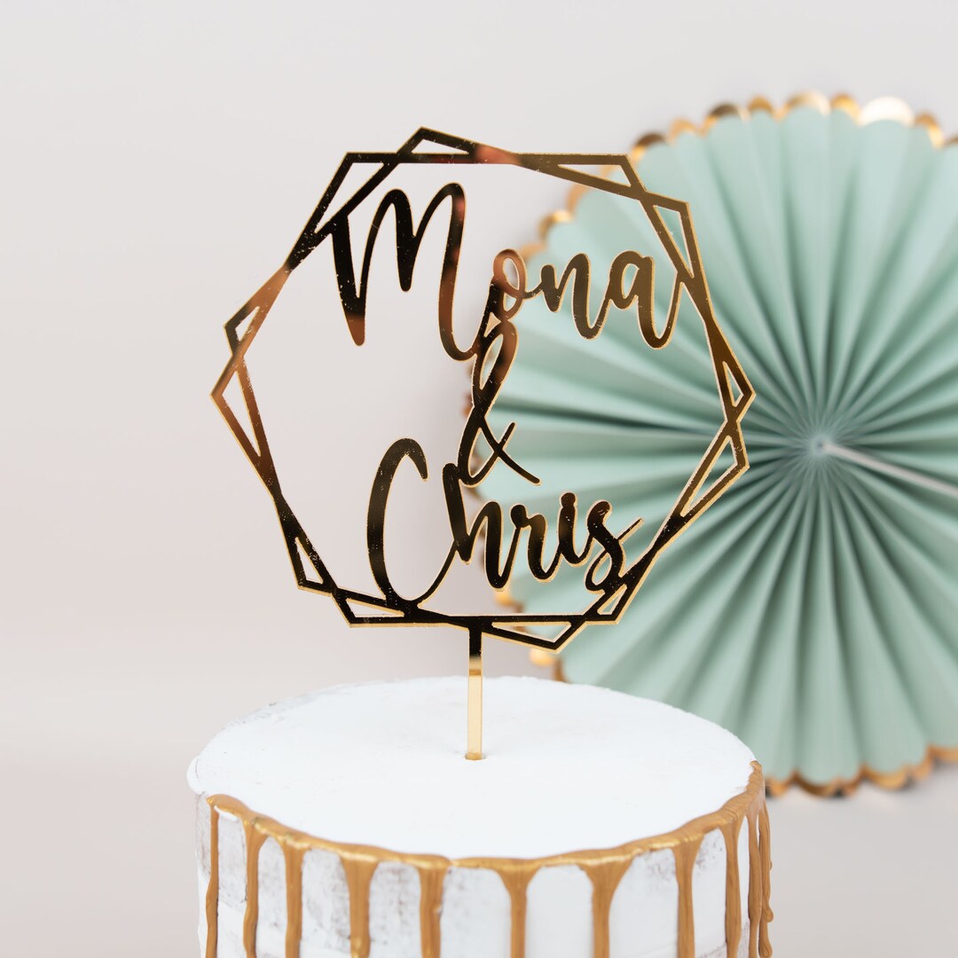 Cake Topper Wedding With Name, Cake Decoration Wedding, Gold Wedding ...