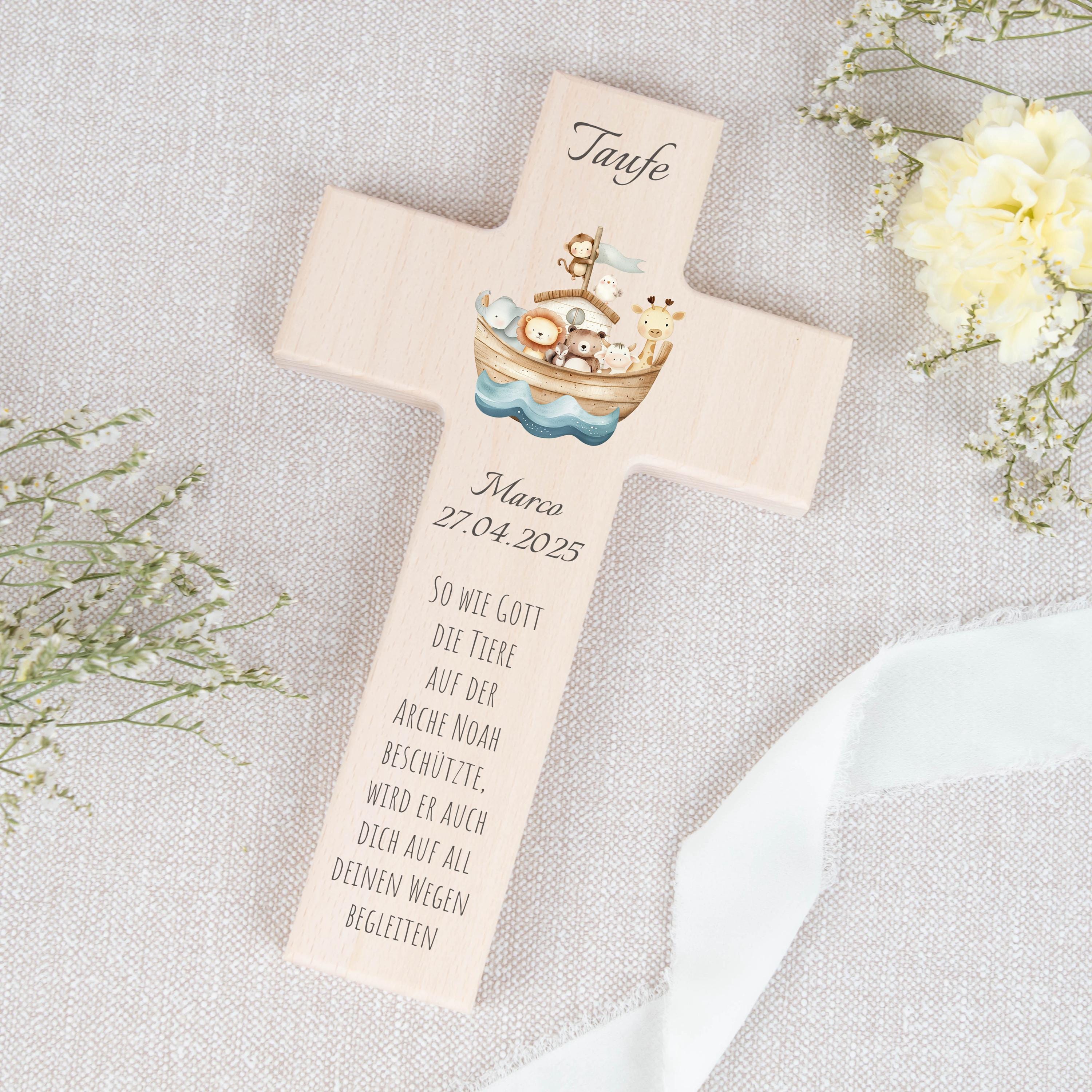 Baptismal Cross Wooden Noah's Ark, Personalized Children's Cross ...