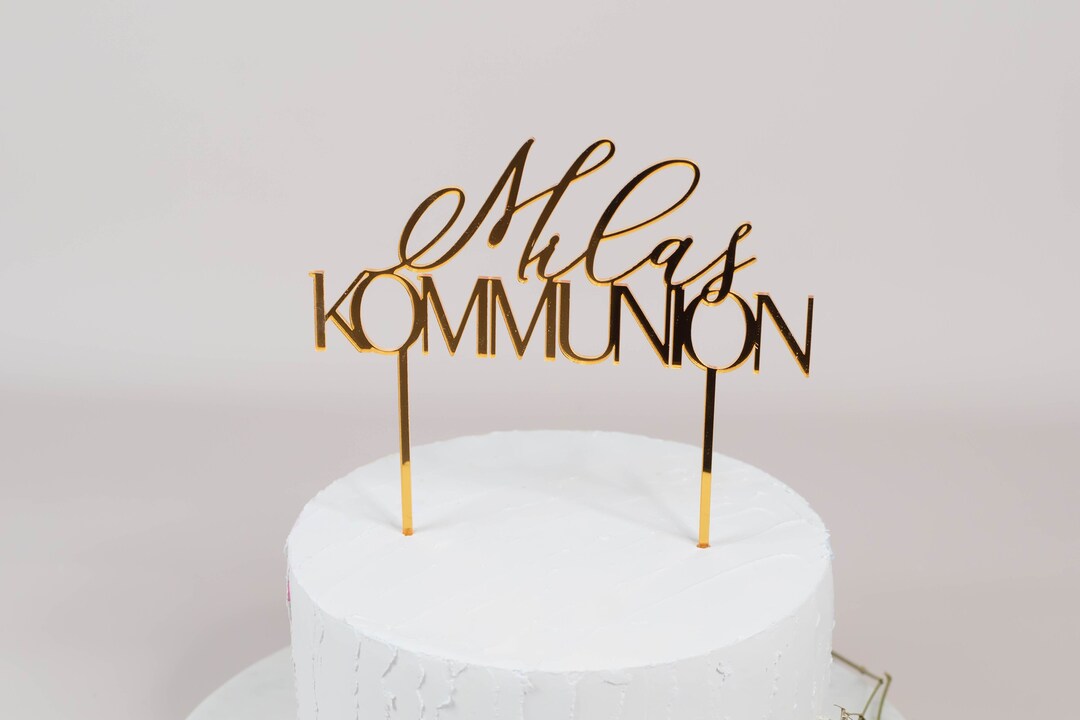 Caketopper Mirror Acrylic Gold - Communion Personalized, Cake Topper ...