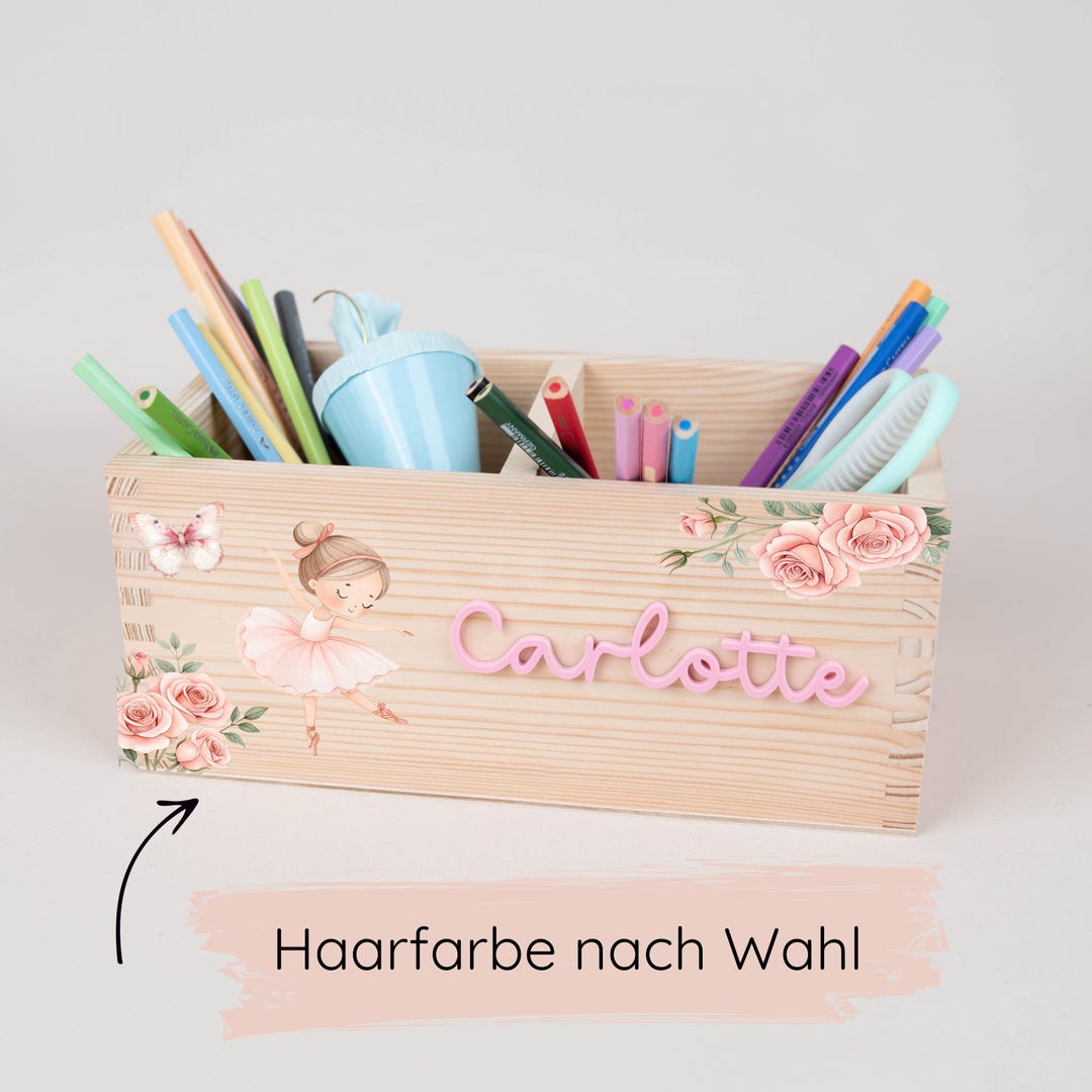 Personalized Ballerina Pencil Holder, Desk Organizer Wood Acrylic Name ...