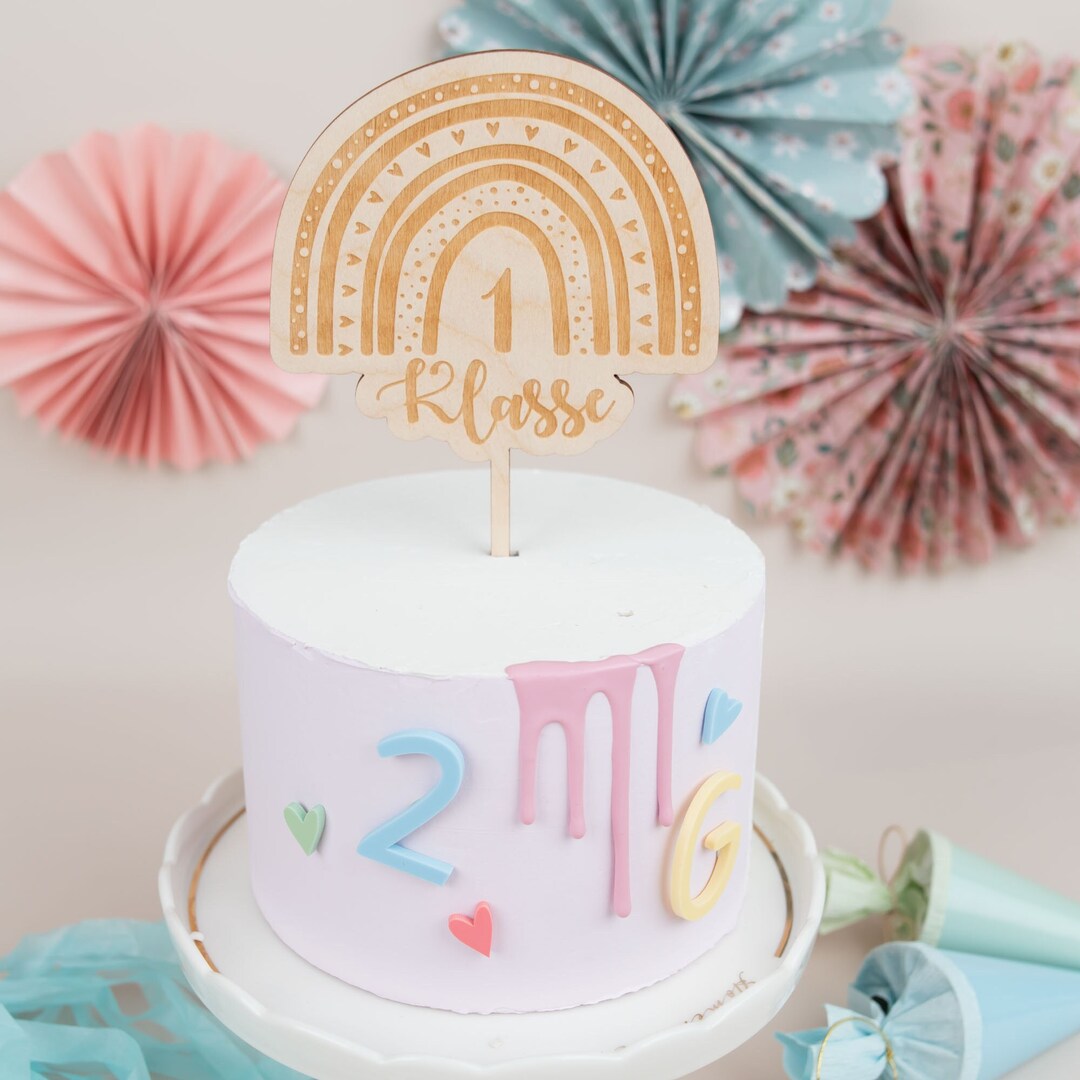 Inscripción escolar de topper de pastel, niño de la escuela, arco iris ...