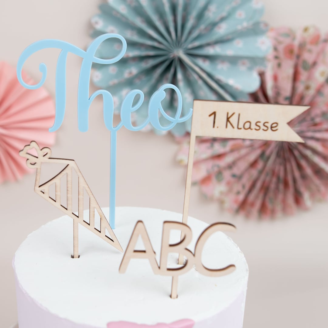 Cake Topper Set With Name School Enrollment, School Child, Cake Topper ...