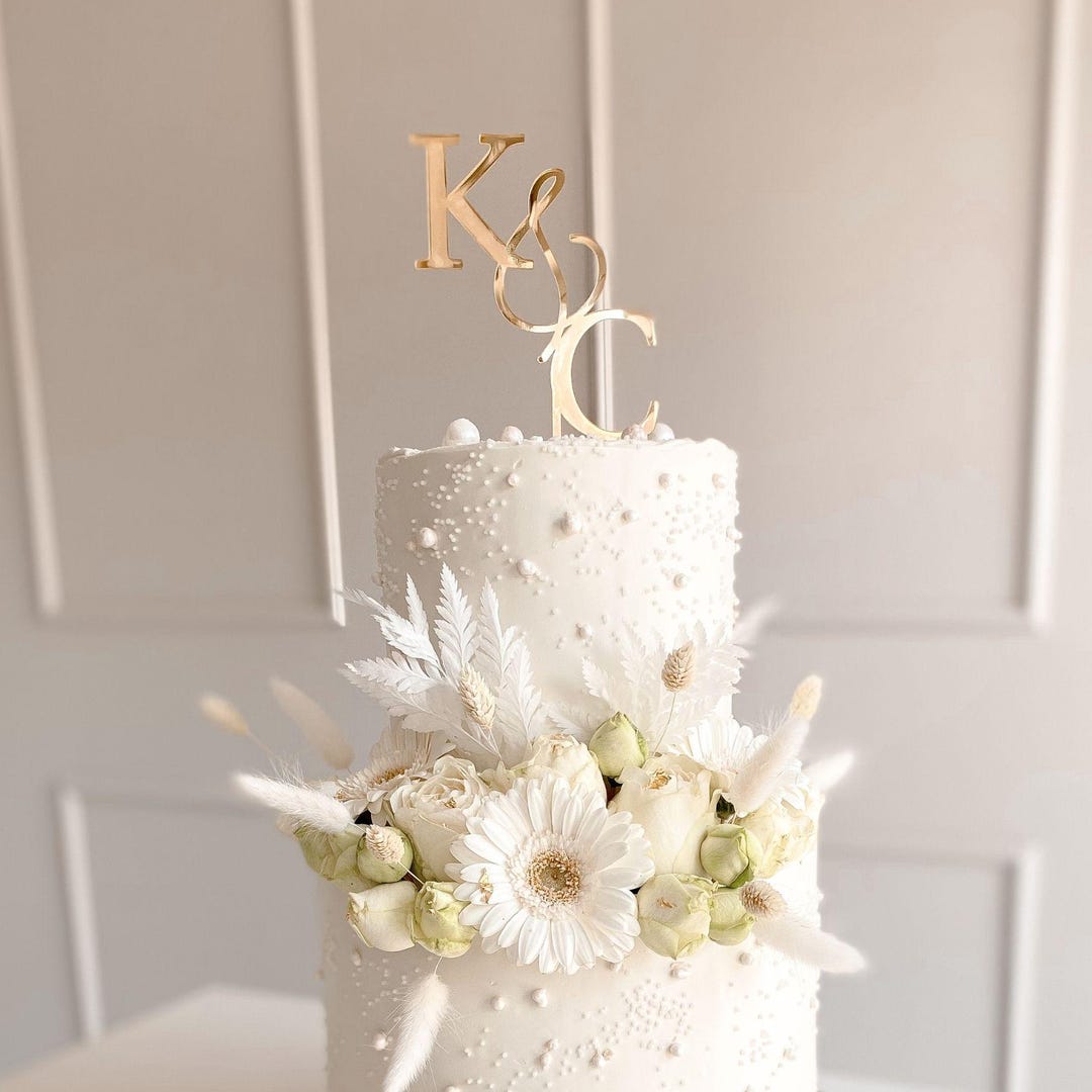 Cake Topper Wedding Initials Gold, Double Initial, Cake Charms, Wedding ...
