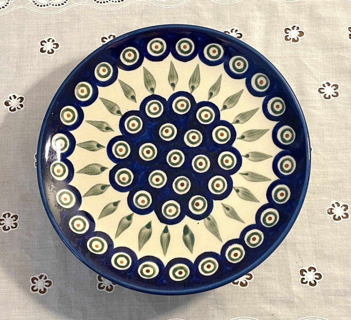 VTG Boleslawiec, Hand-made Polish Pottery, Peacock-leaves Pattern, Set ...