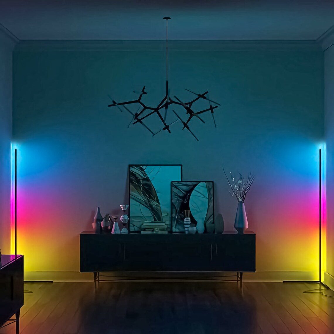 Modern Corner Color Changing Floor Lamp Simple LED Rod Floor Lamps ...