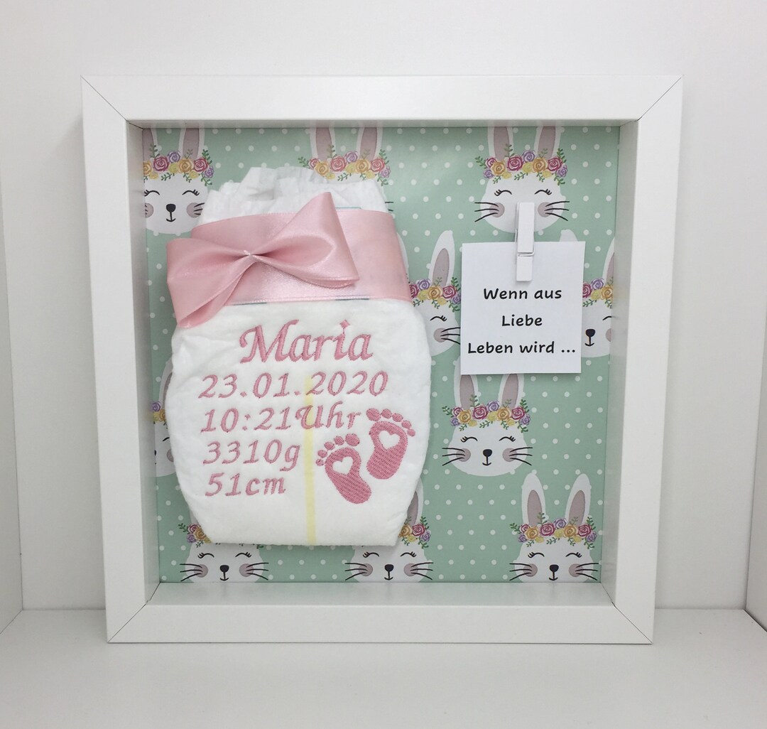 Diaper Frame Bunny With Clamp for Photo / Embroidered Diaper - Etsy