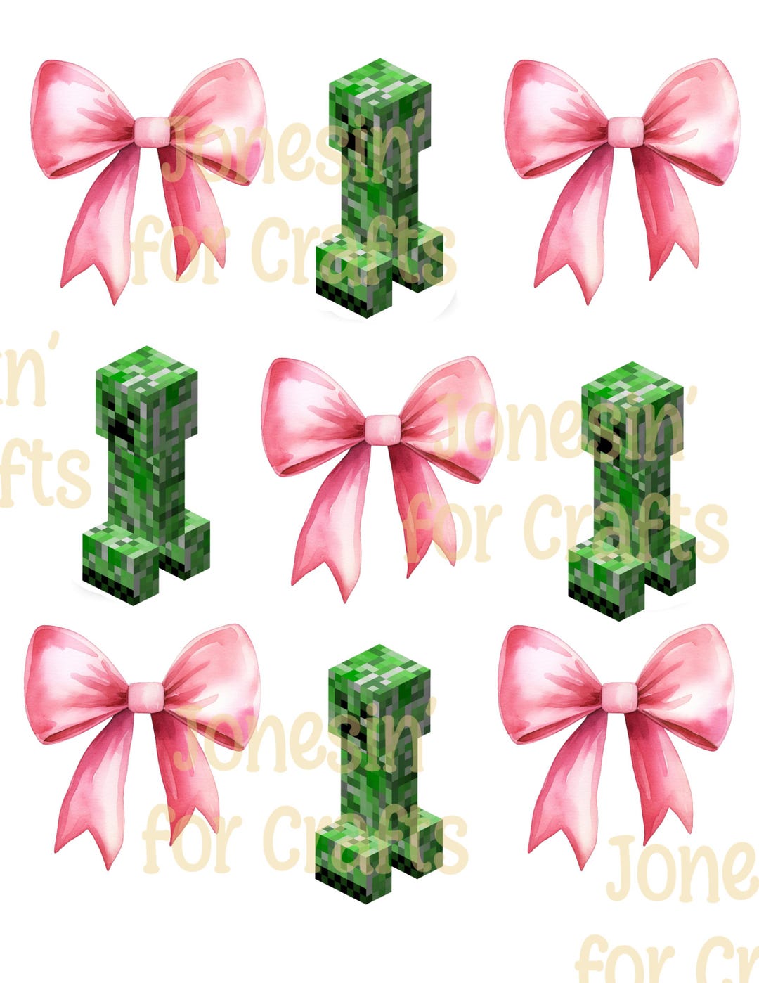 Minecraft Style Creeper Bows Cute PNG for Sublimation / DTF Coquette ...