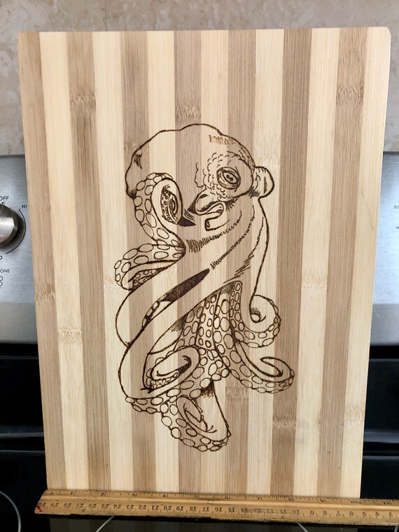 Wall Décor Wall Hangings Home & Living Pyrography octopus on bamboo ...