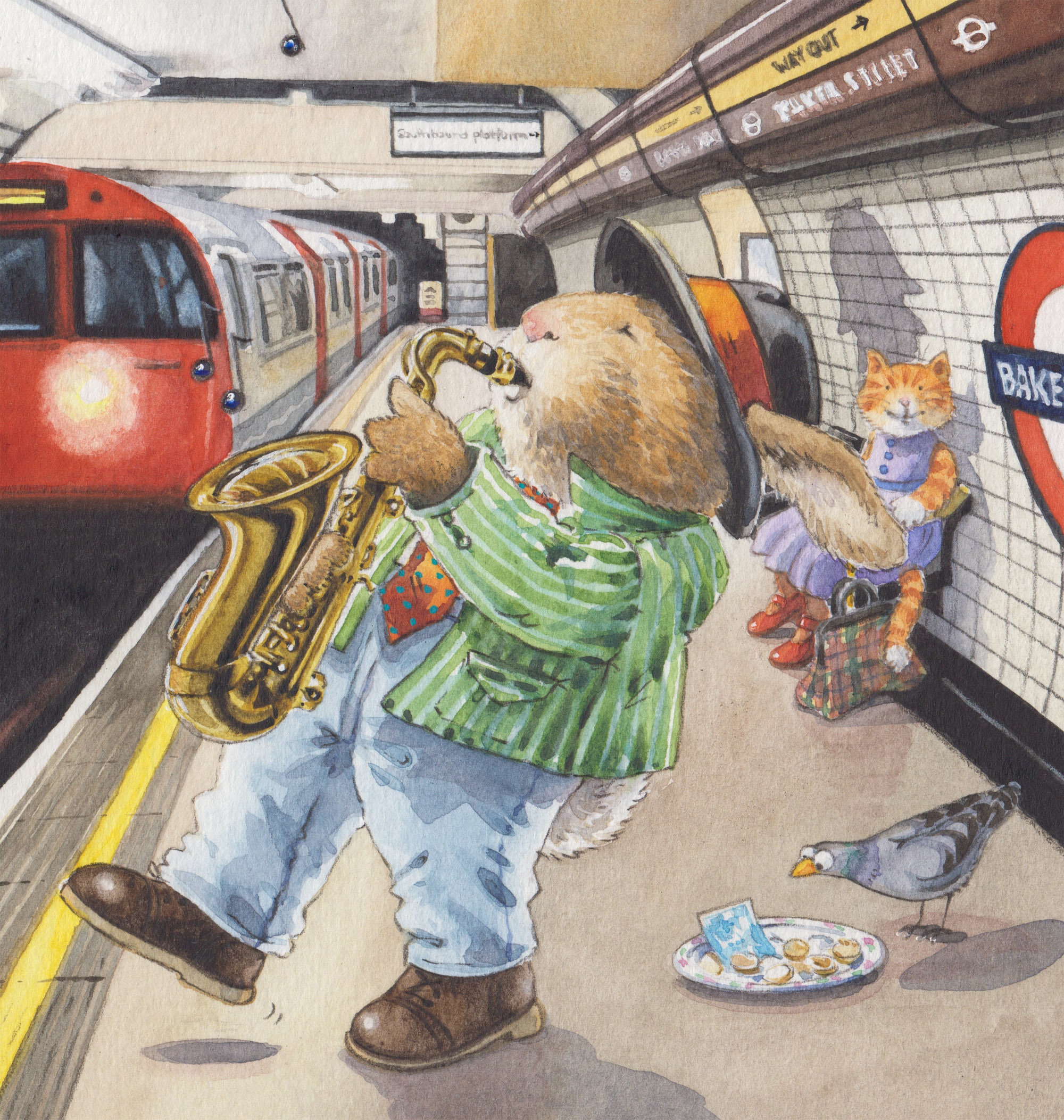 A3 Baker Street Busking Saxophone Underground Rabbit Cat - Etsy