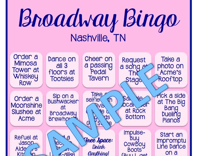 Nashville Bachelorette Broadway Bingo Bar Crawl Game (digital File) - Etsy