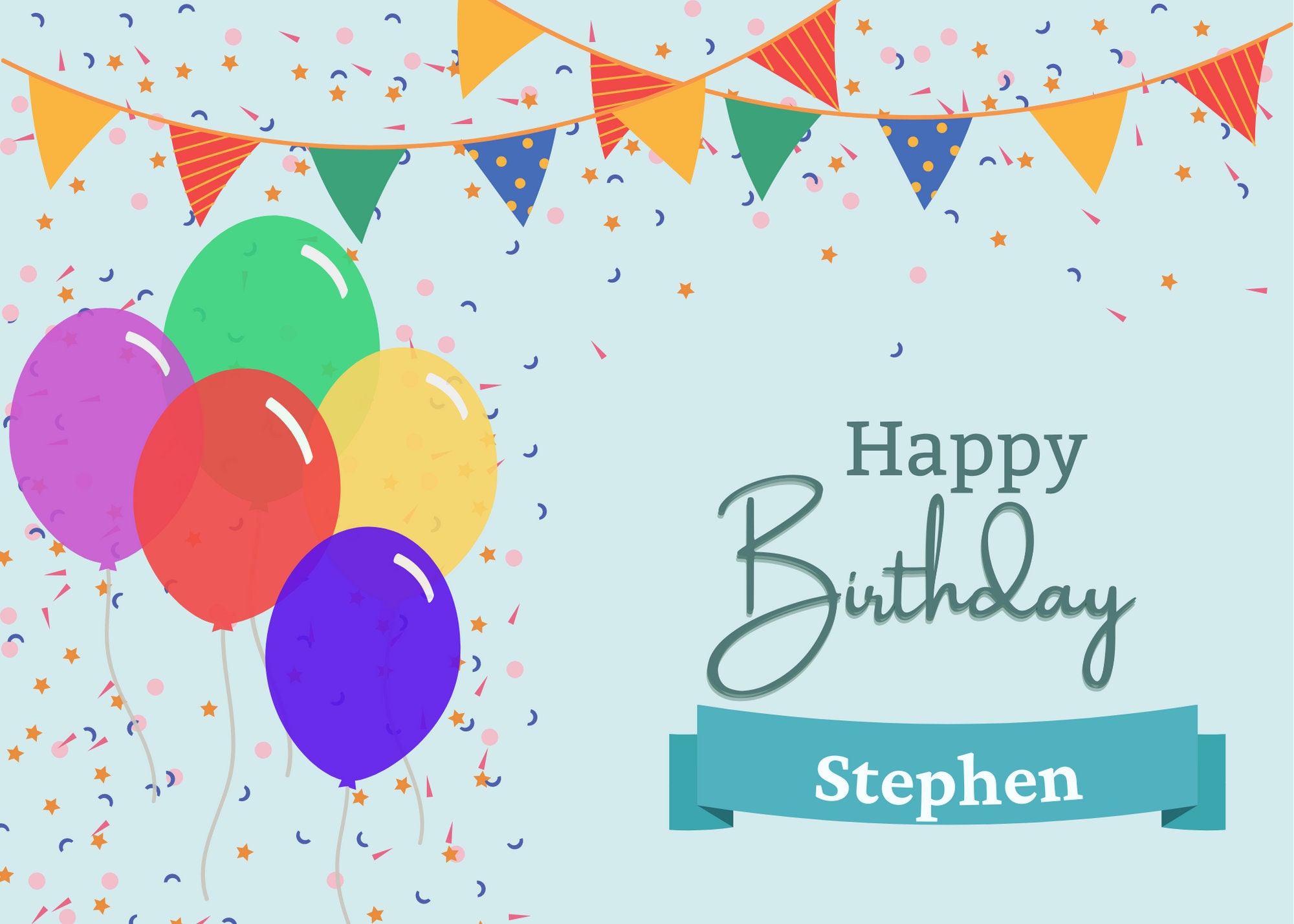 Birthday Card Balloons and Confetti Birthday Digital Editable Template ...