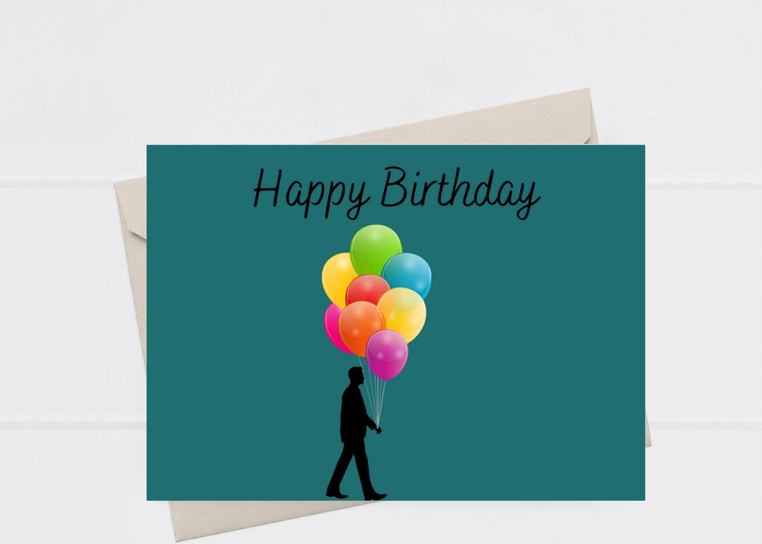 Happy Birthday Card Man With Balloons Birthday Card Digital Editable ...
