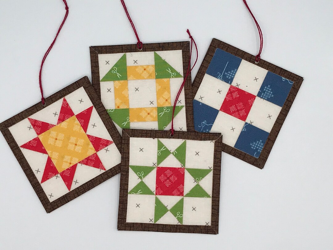 Miniature Quilt Block Ornaments, Set of 4, Laser-cut, Choose From 36 ...