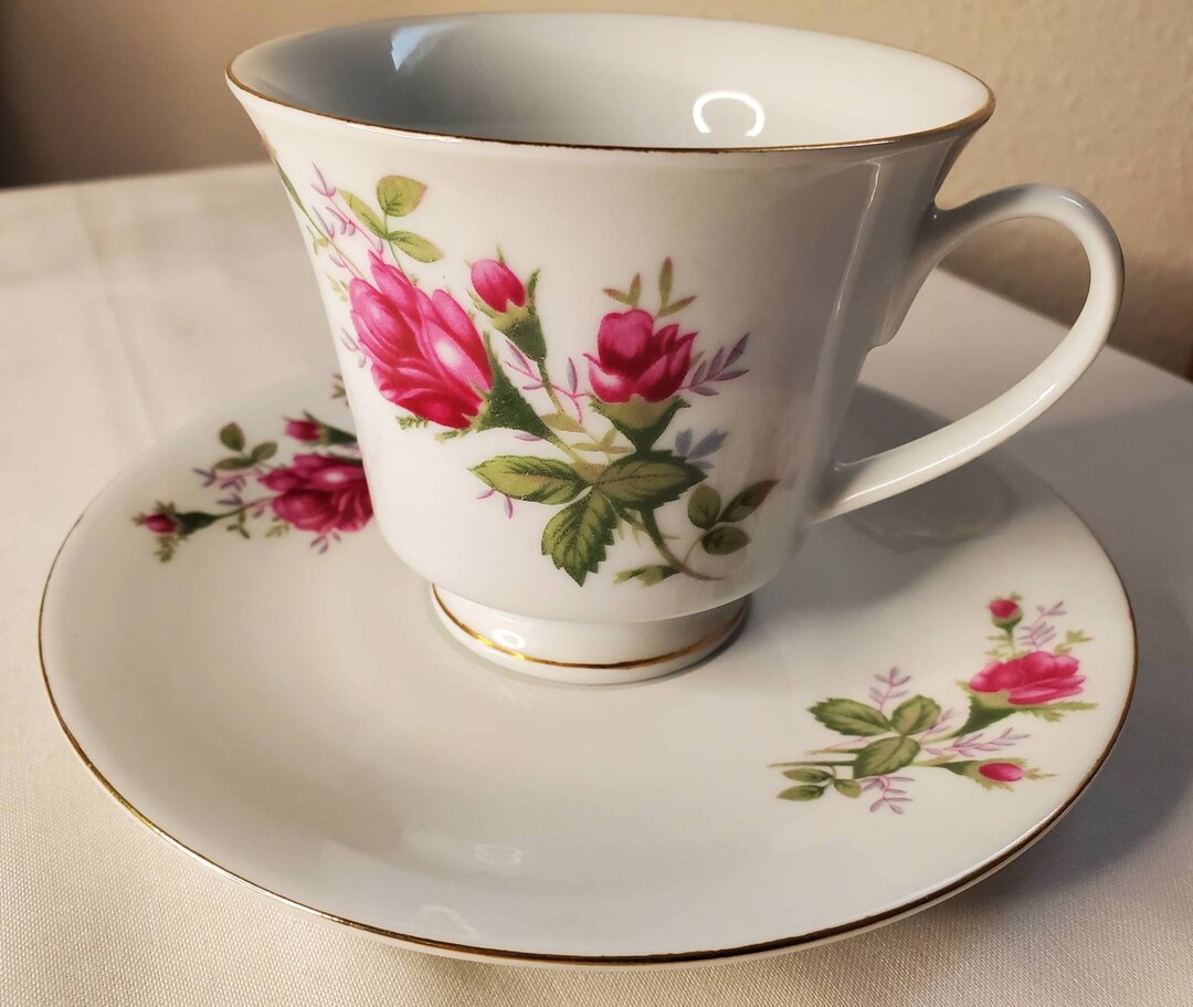 Vintage Chinese Fine Porcelain China Pink Rose Teacup and Saucer ...