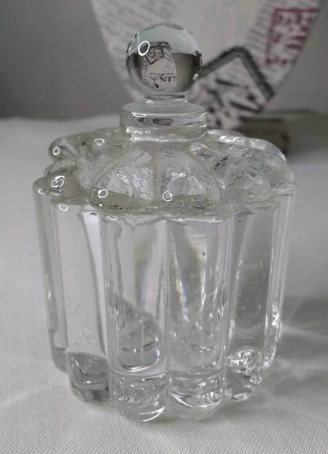 2 Antique Fluted Crystal Glass Jar With Lid Unique Heavyweight Fluted ...