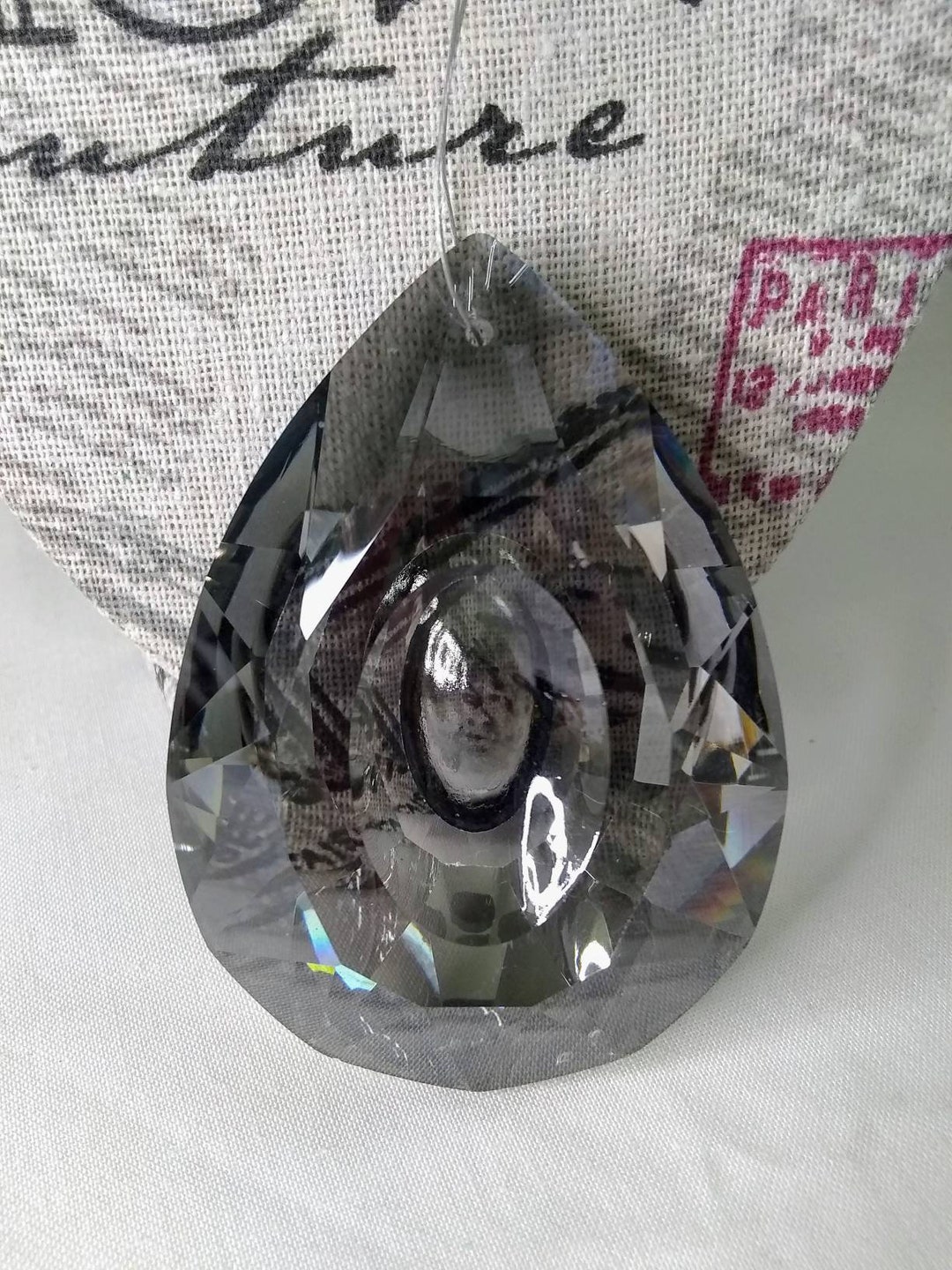 Large Smokey Gray Crystal Glass Prism Rainbow Maker - Heavyweight ...