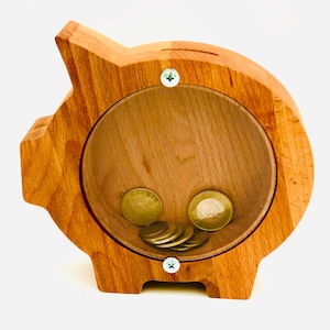Handcrafted Wooden Piggy Bank - Personalized Gift for Kids, Adorable ...