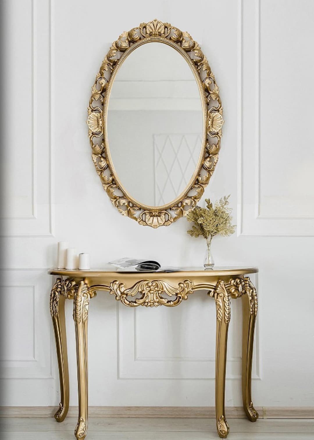 Large Wall Mirror, Unveil Your Regal Reflection: Enter the Golden Vines ...