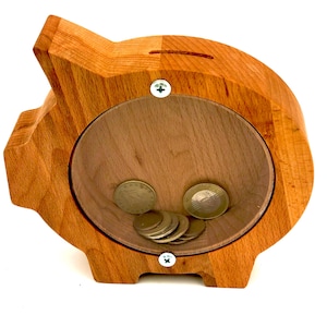 Handcrafted Wooden Piggy Bank - Personalized Gift for Kids, Adorable ...