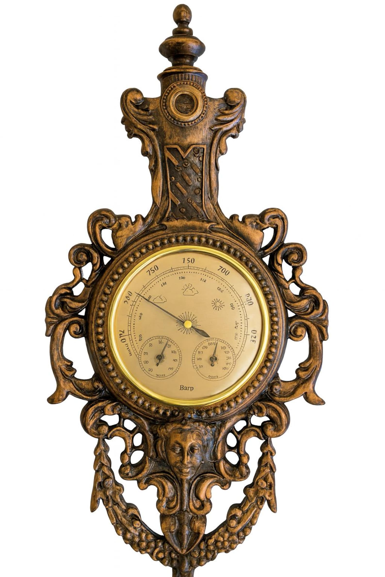 Vintage Barometer Weather Instrument – Antique Wooden Frame With ...