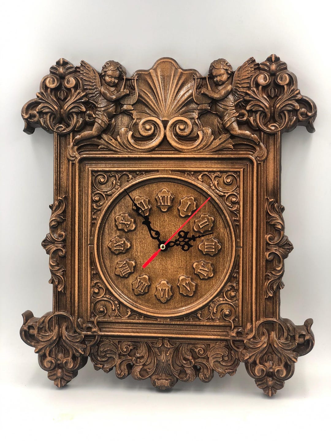 Byzantine Wooden Wall Clock With Angels – Handcrafted Oak & Beech ...
