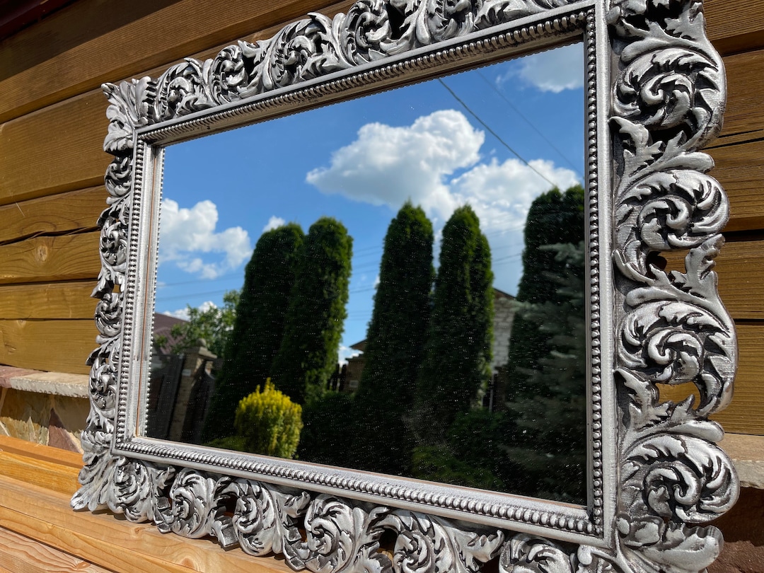 Ornate Antique Silver Wall Mirror, Wall Mirror Large, Wall Mirror Decor ...