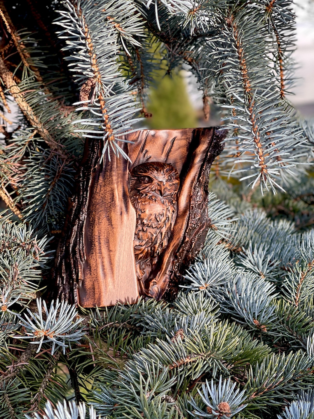 Mystic Owl Harmony: Wooden Tree Slice Art – Nature-inspired Home Decor ...