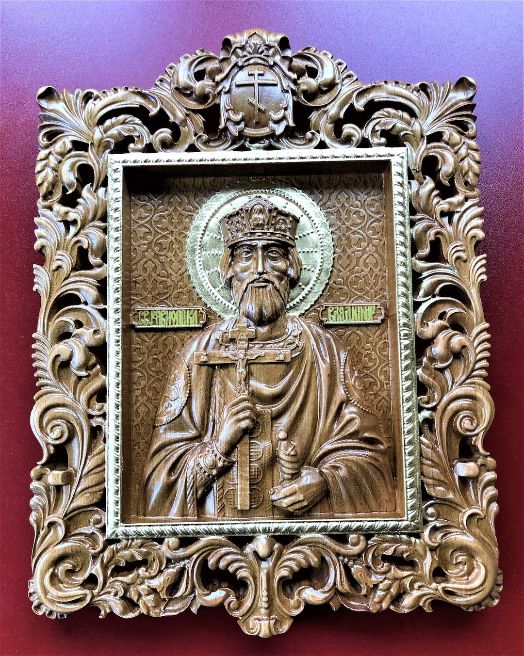 Handmade Wood Icon of Saint Vladimir – Orthodox Home Decor for Altar or ...