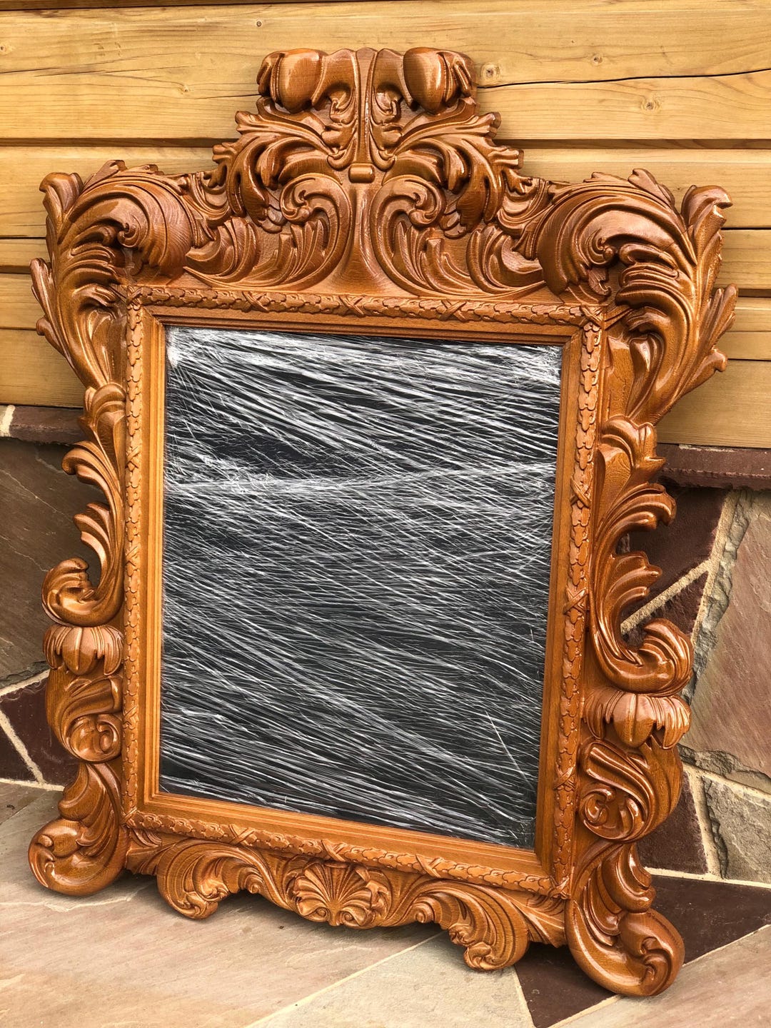 Solid Wood Ornate Mirror Frame, Artisan Carved Wooden Mirror, Victorian ...