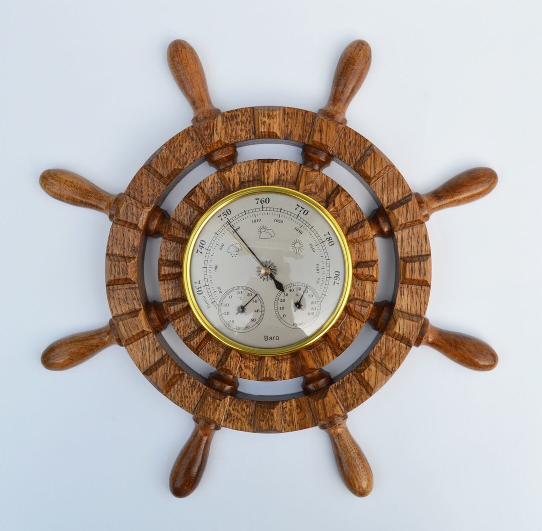 Richly Decorated Wooden Barometer - Handcrafted Meteorological Station ...