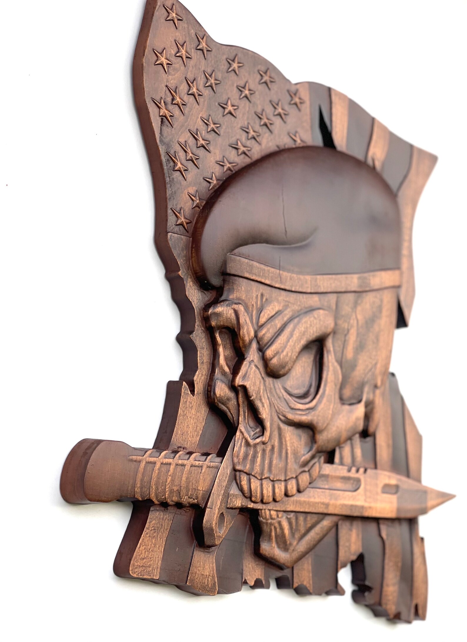 Patriot's Pride Skull in Military Cap Wooden Art, Military US, Patriot ...