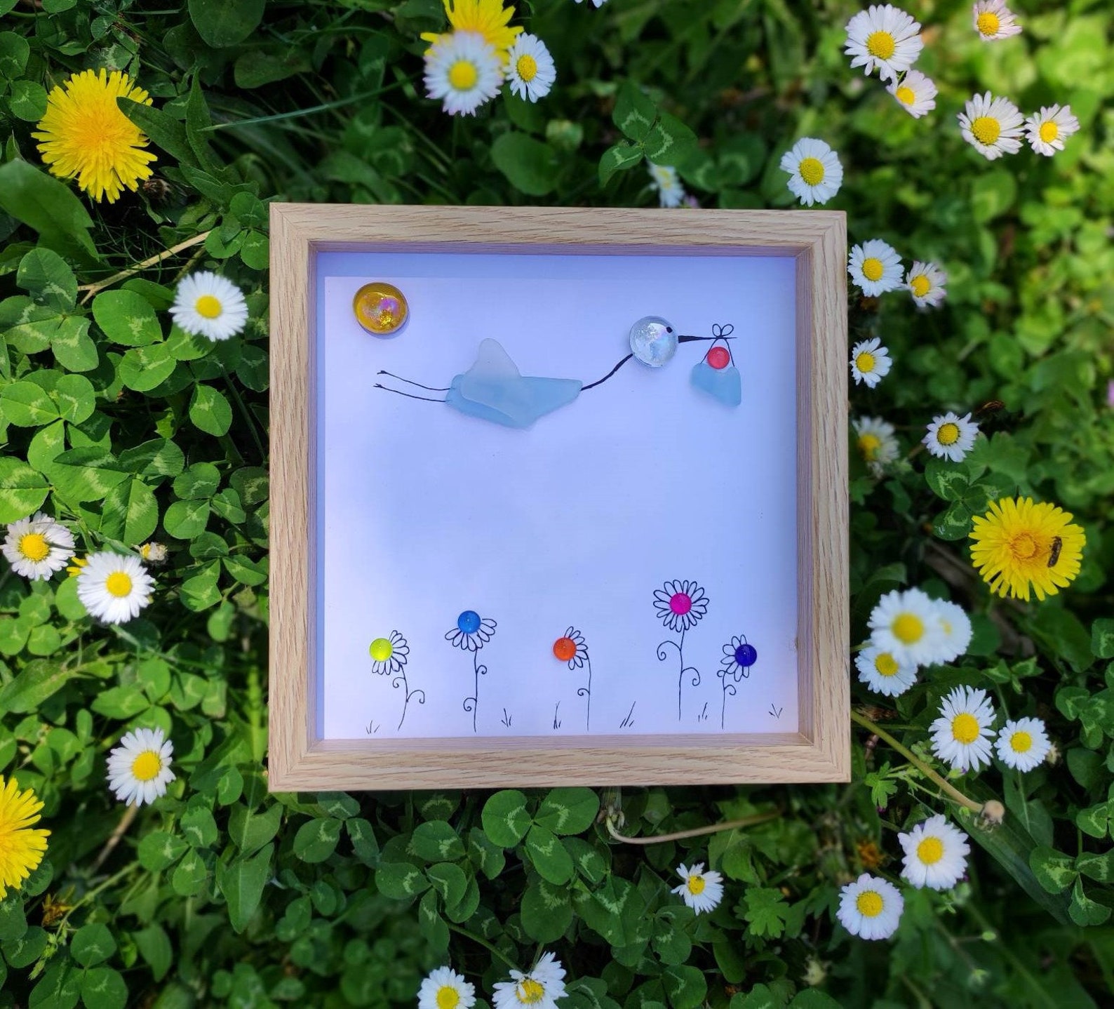 Stork Picture Frame, Personalized Pebble Art, Pebble Art Stork, New ...