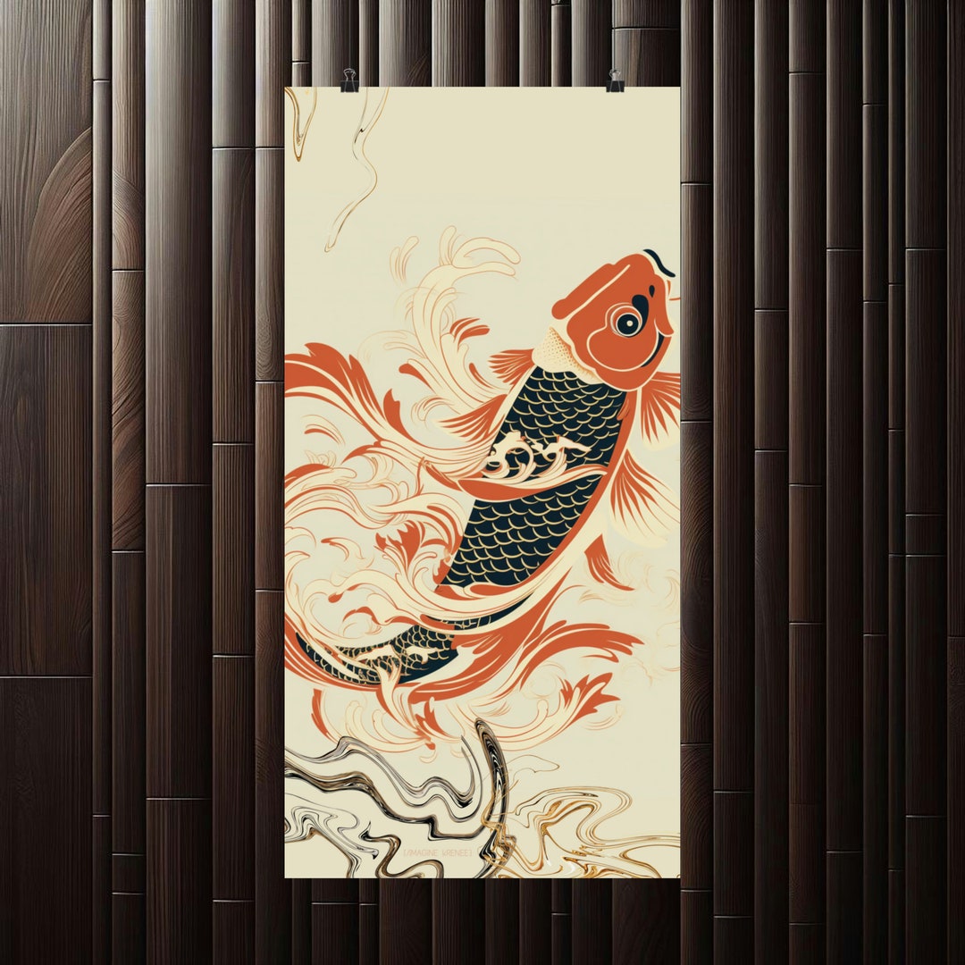 Zen Koi Whispers, Japandi Style, Koi Fish Art, by Undiscovrd Graphics ...