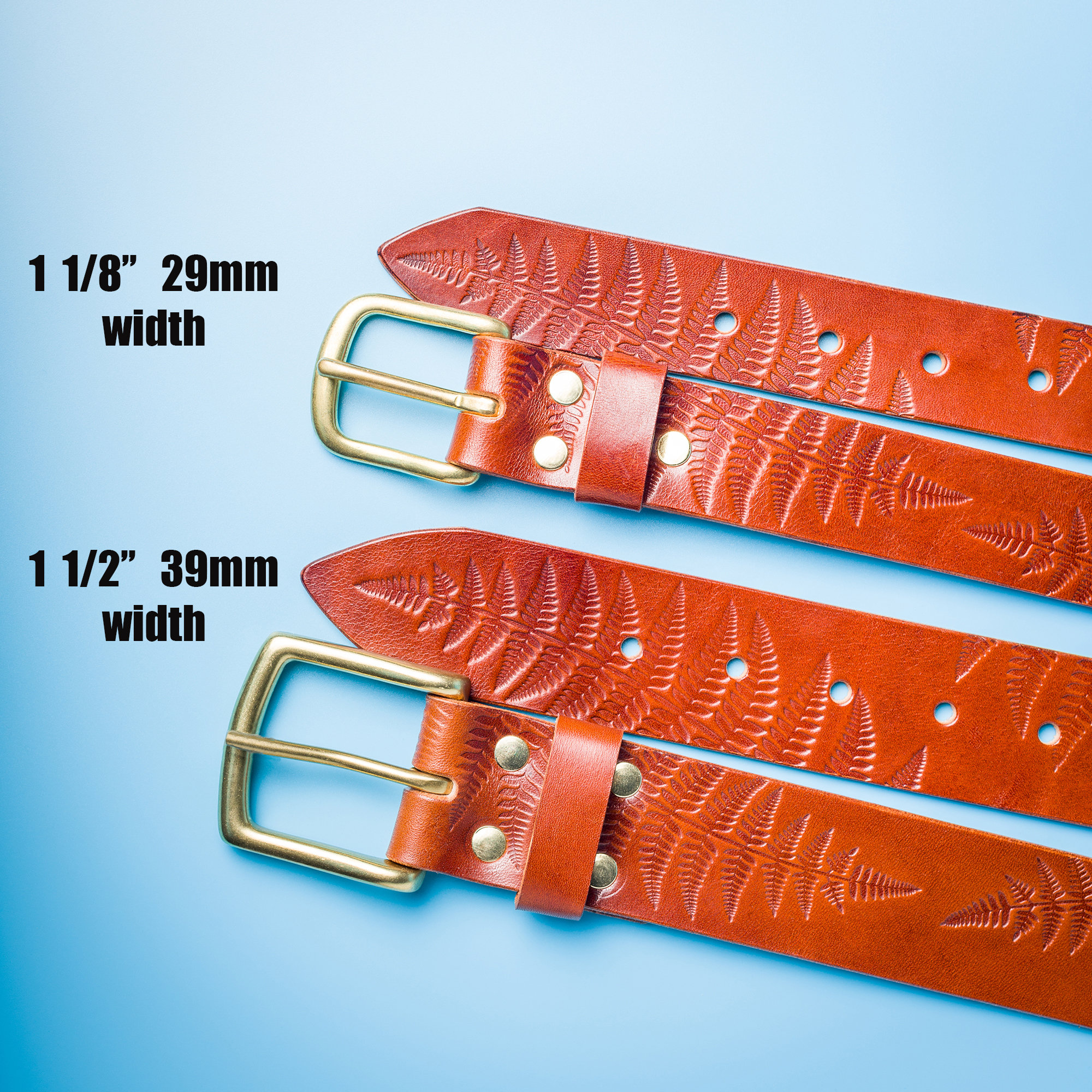 Women's Leather Belt With Fern Ornament Men Belt for Jeans, Botanical ...