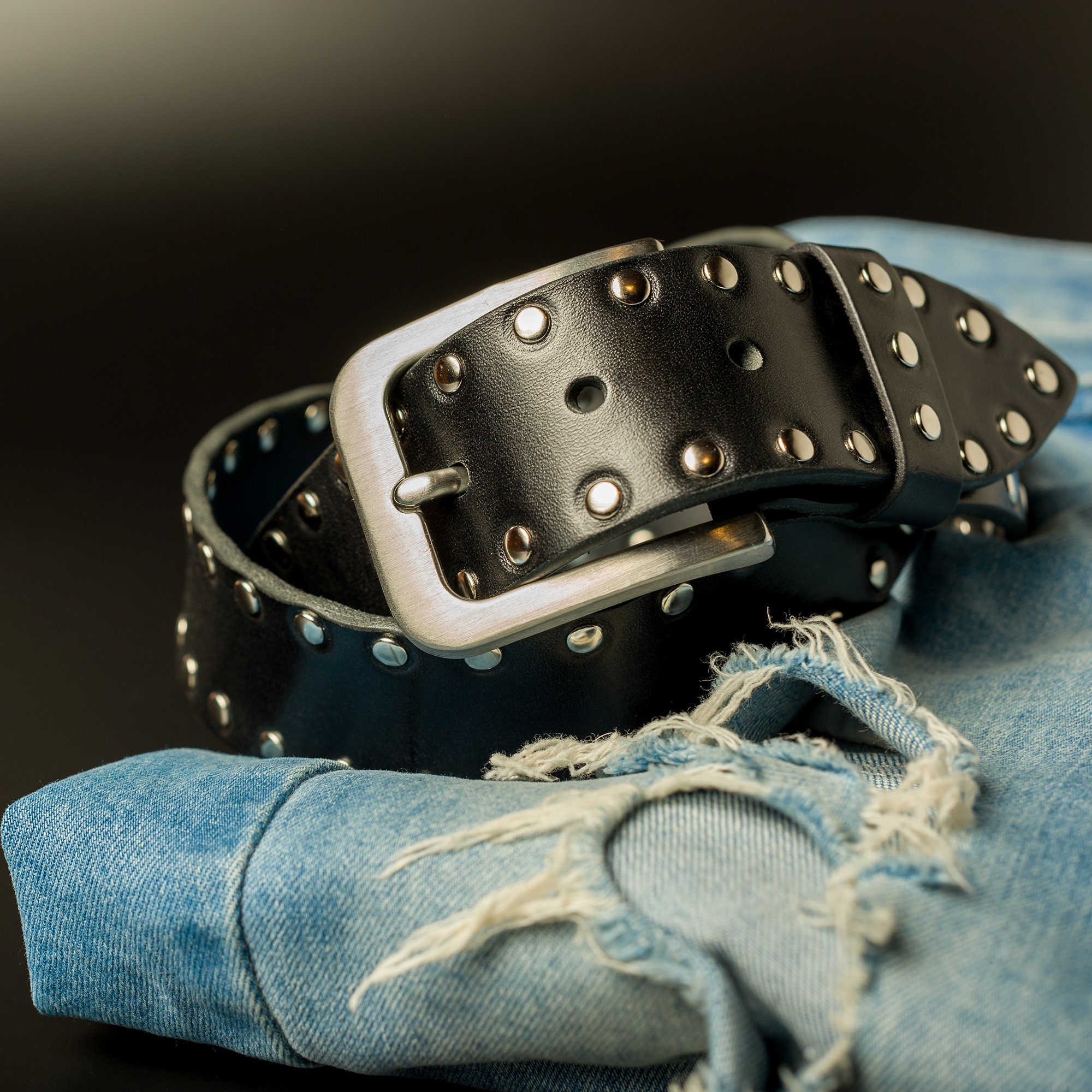 Leather Belt Riveted Belt Metal Studded Belt Full Grain - Etsy