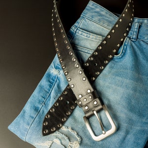 Leather Belt, Riveted Belt, Metal Studded Belt, Full Grain Leather Belt ...