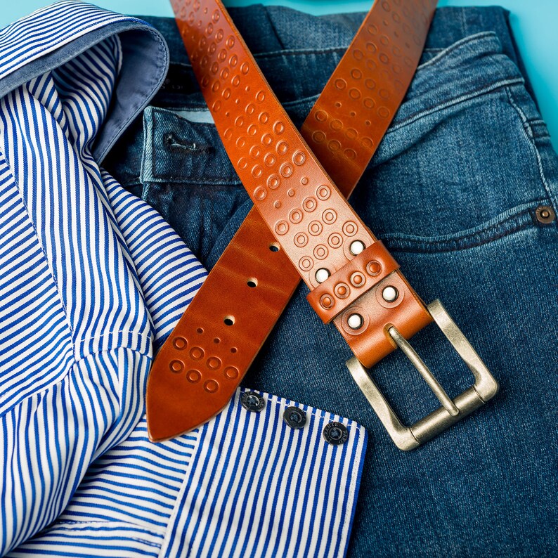 Embossed Belt Mens Leather belt Western Belt Brown Leather | Etsy