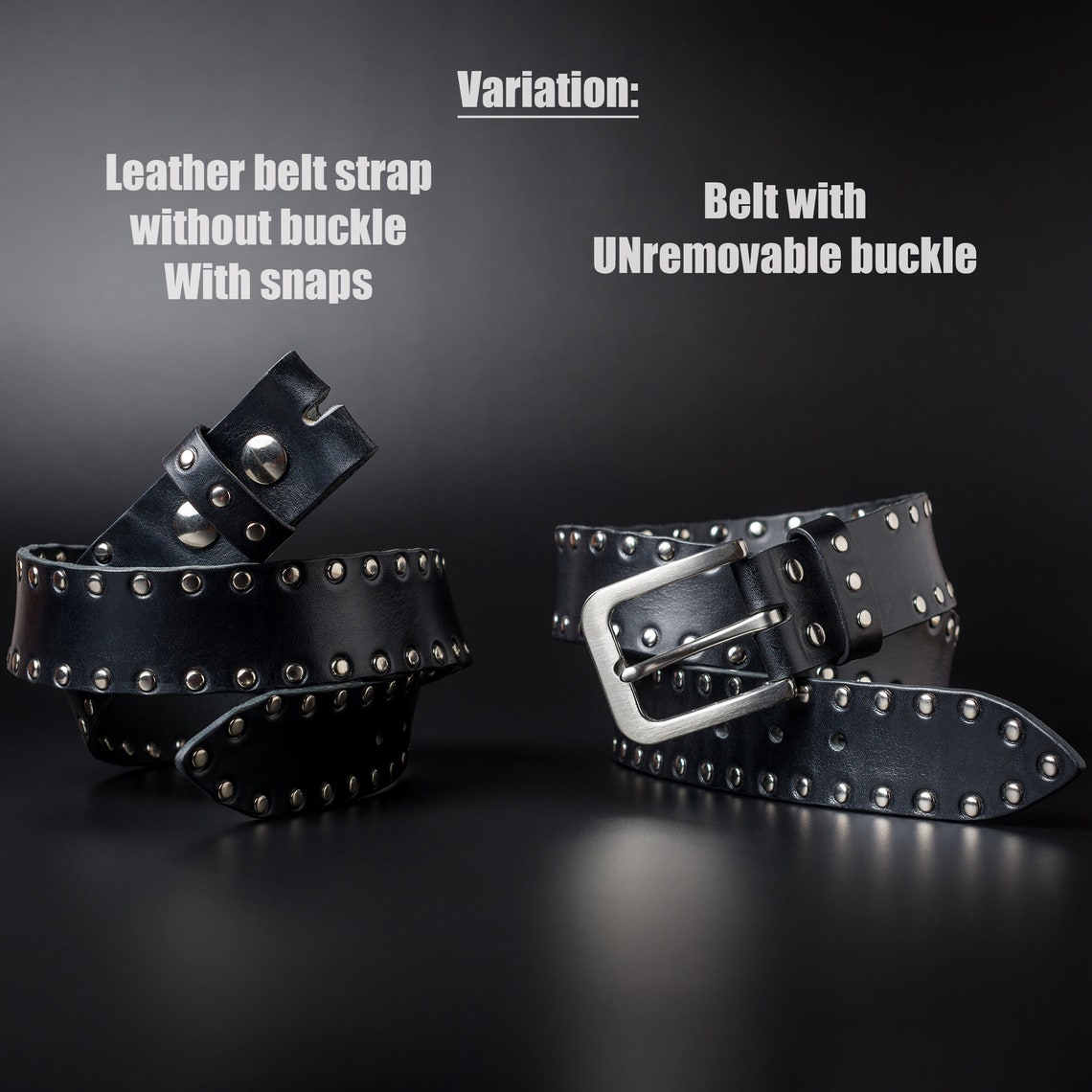 Leather Belt Riveted Belt Metal Studded Belt Full Grain - Etsy