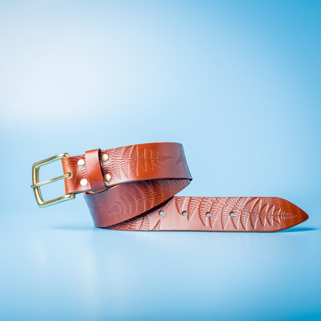 Women's Leather Belt With Fern Ornament Men Belt for Jeans, Botanical ...