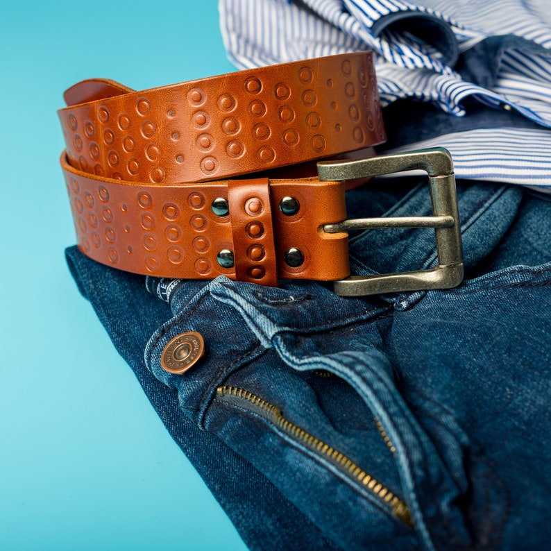 Embossed Belt Mens Leather belt Western Belt Brown Leather | Etsy