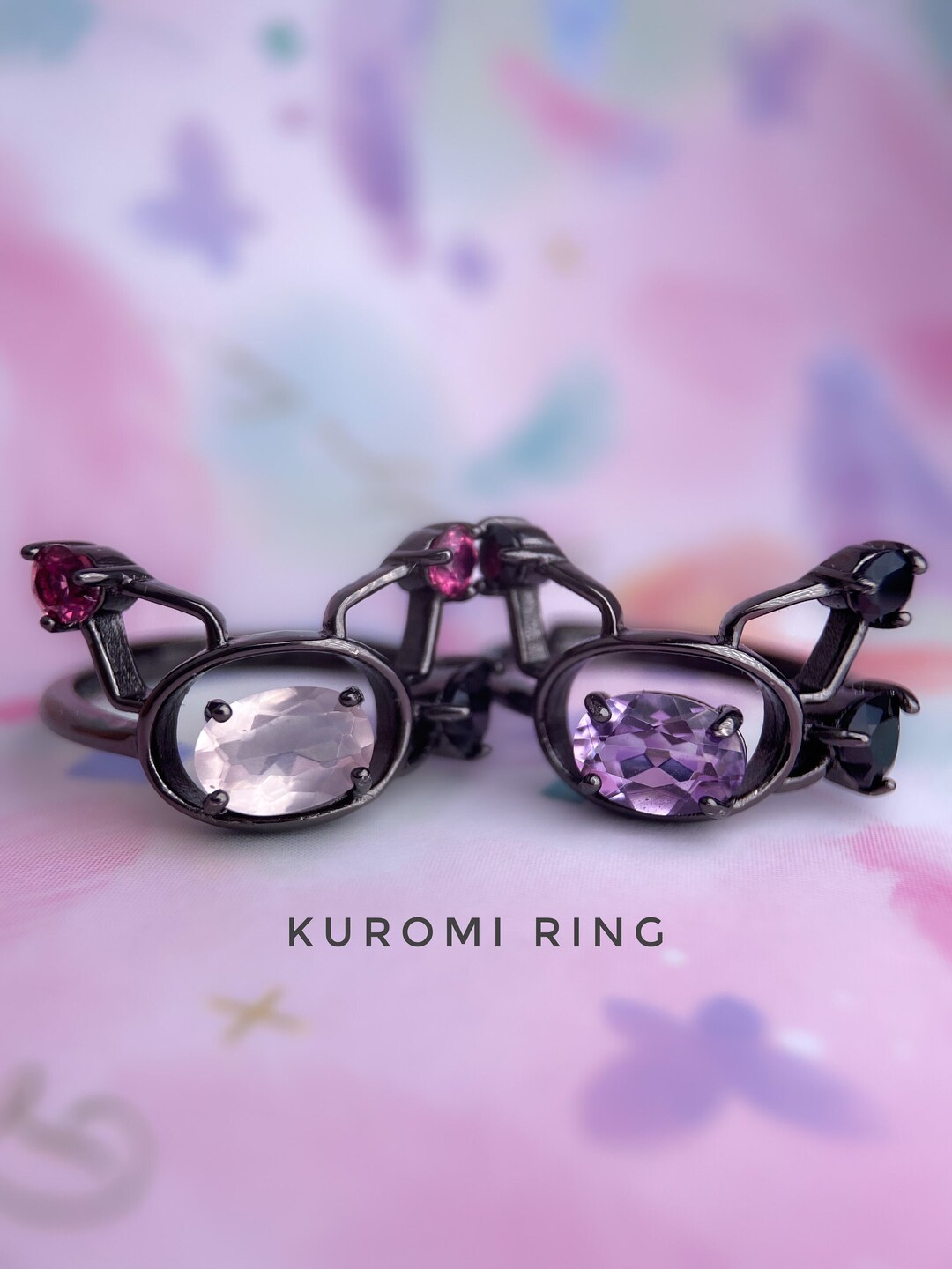 Kuromi Ring, Black Gold Ring, Amethyst Kuromi Ring, Sanrio Ring, Gothic ...
