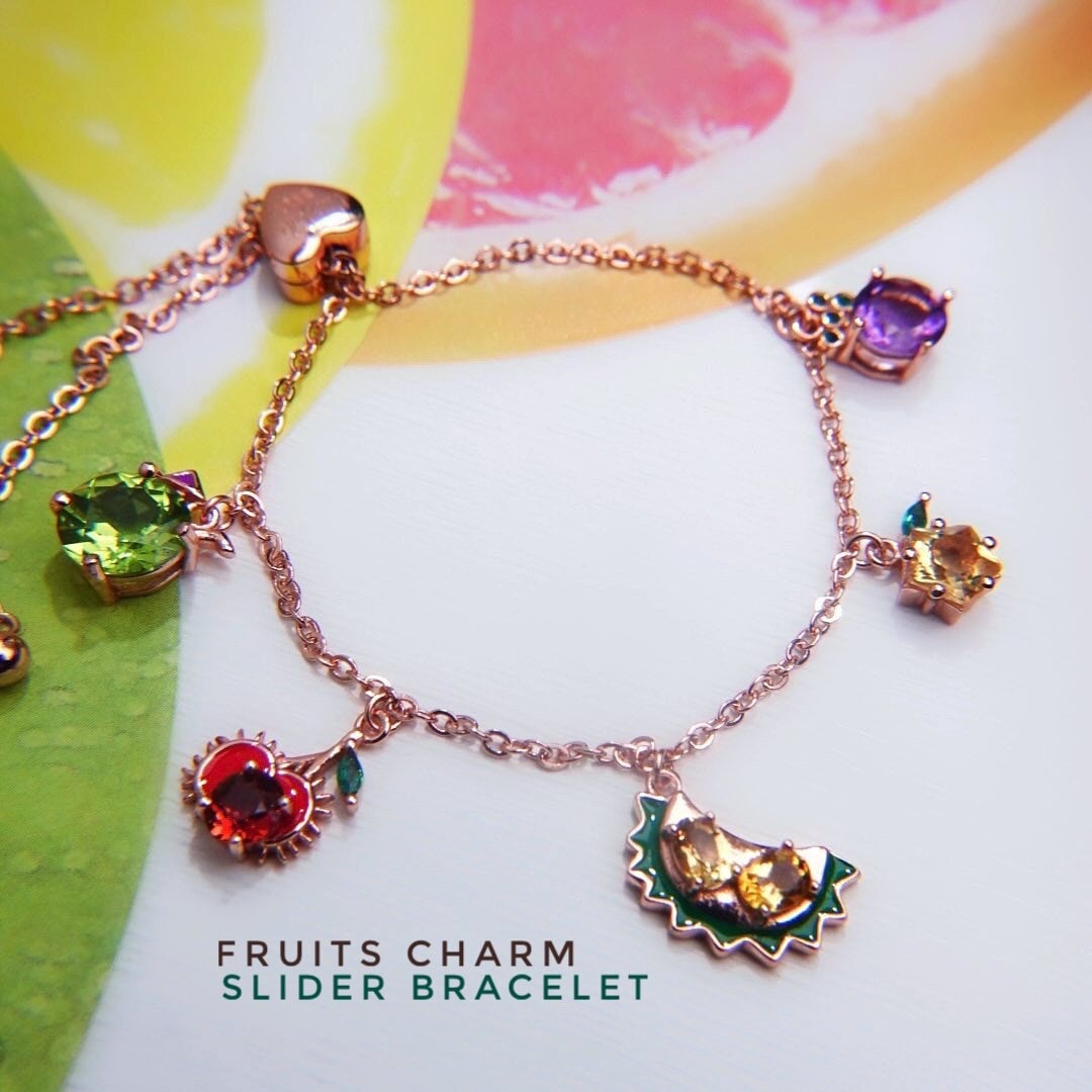 Fruits Charm Slider Bracelet, Natural Peridot, Citrine, Garnet ...
