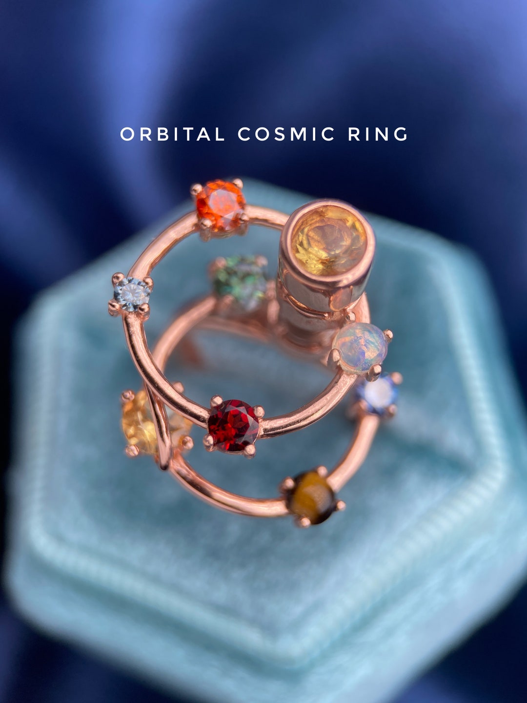 Orbital Cosmic Ring, Natural Gemstones Ring, Rainbow Ring, 925S, Garnet ...