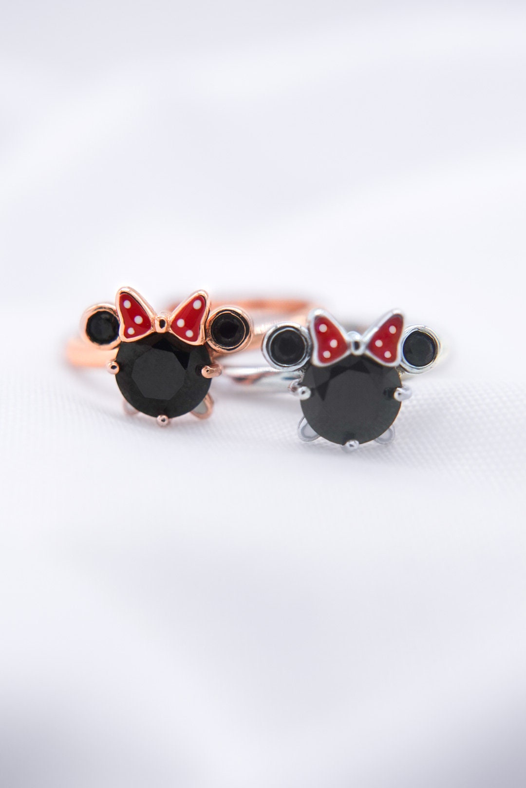 Minnie Mouse Ring, Black Spinel Ring, Rose Gold Ring, 925 Silver Ring ...
