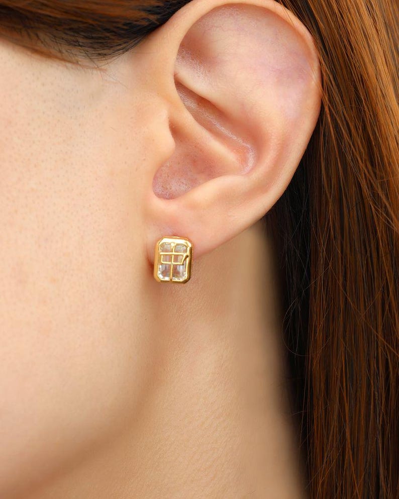 Mahjong Studs | Hong Zhong & Fa Tile Earrings | 925 Silver Gold-plated ...