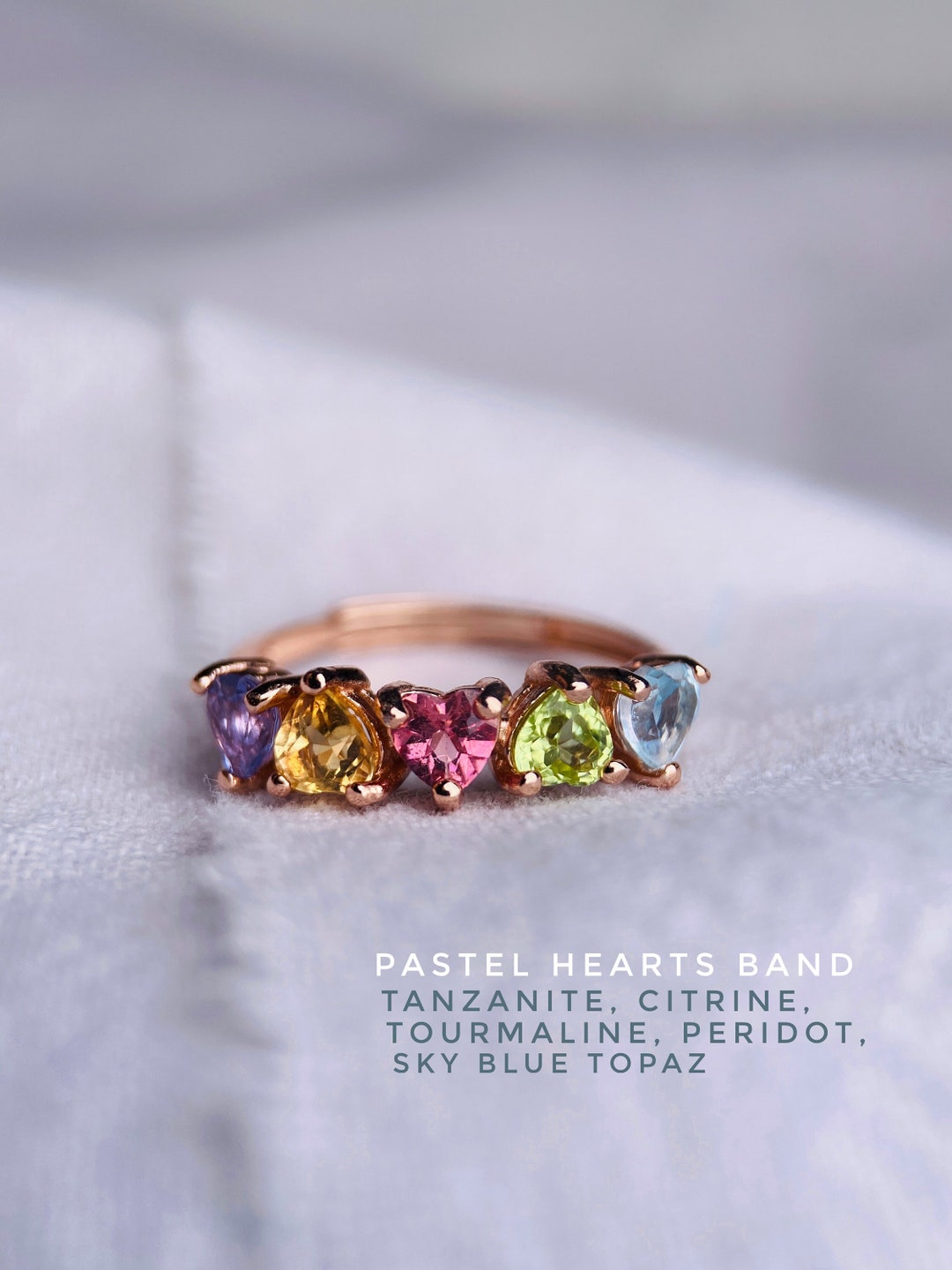 Heart Gems Eternity Band, Pastel Heart Gems, Rose Gold Ring, Sterling ...